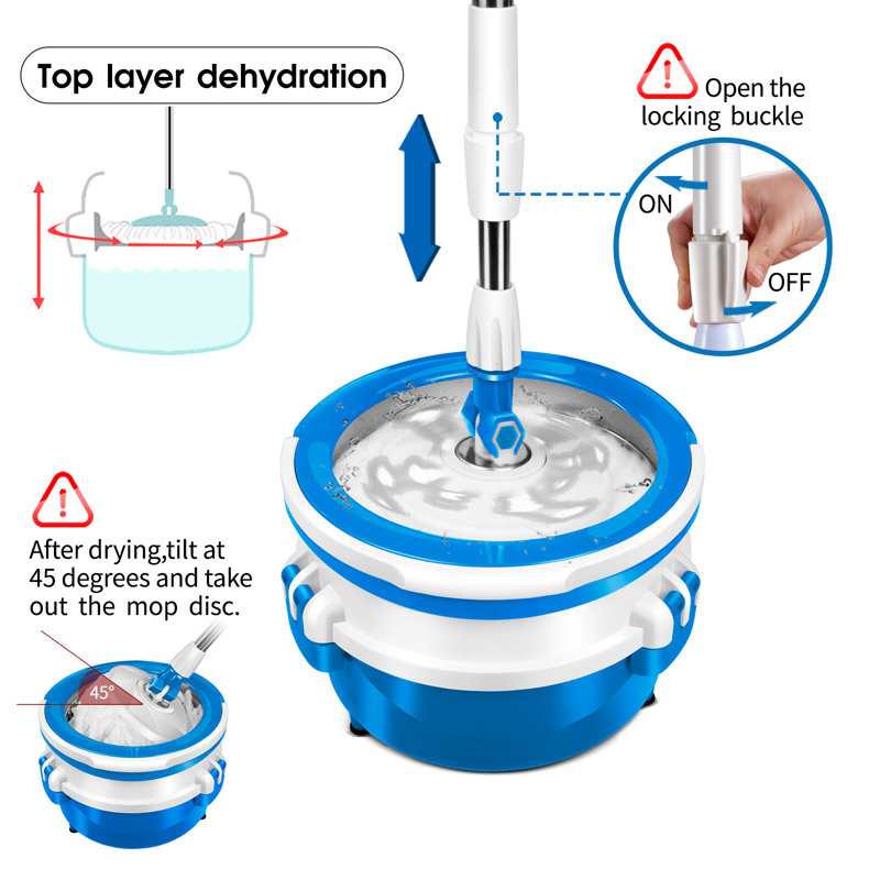 TOPMART 360 Degree Rotating Mop Bucket Set With 3 Microfiber Cloth Mop ...