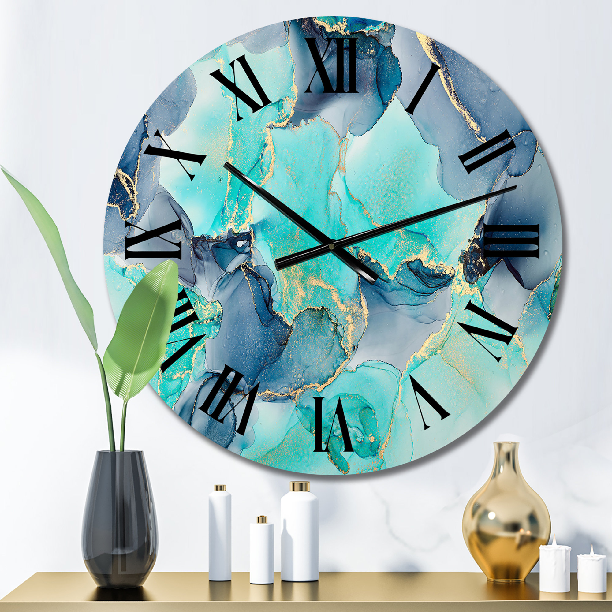 East Urban Home Turquoise Luxury Abstract Fluid Art IV - Modern Wall ...