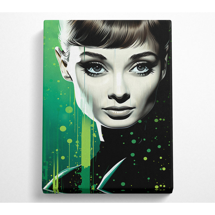 Bright Star Audrey Hepburn Green Paint Splodge - Wrapped Canvas Art ...
