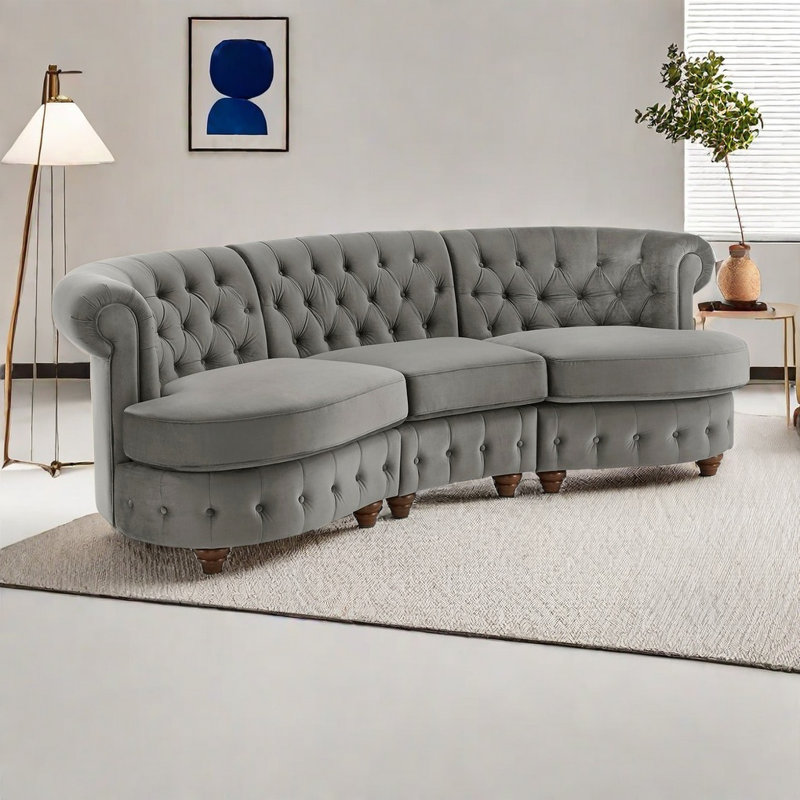 Axis Living Vintage Style Curved Pull Tab Sofa | Wayfair
