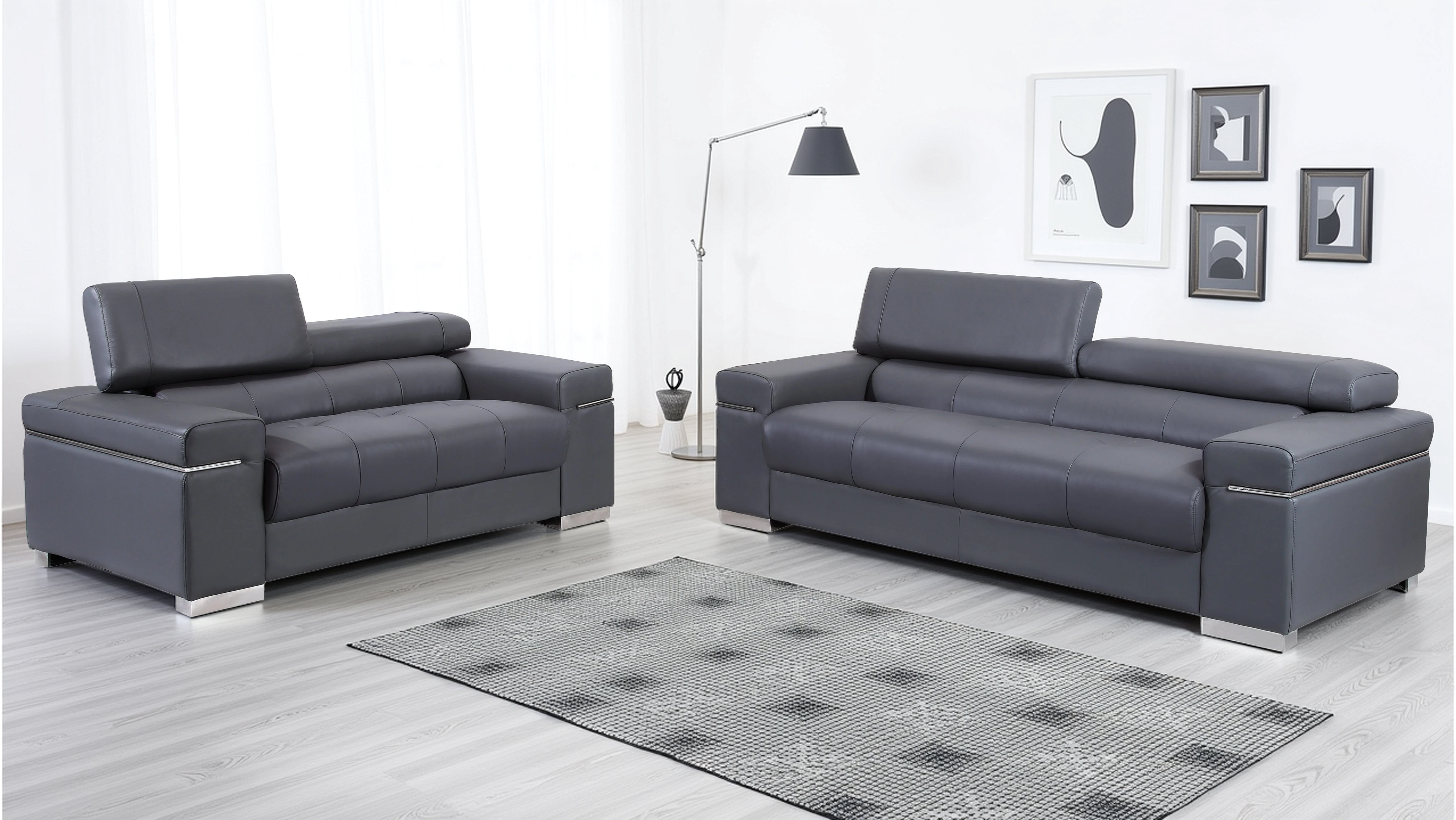 Orren Ellis White Leather Reims Collection 2-Piece Living Room Set ...