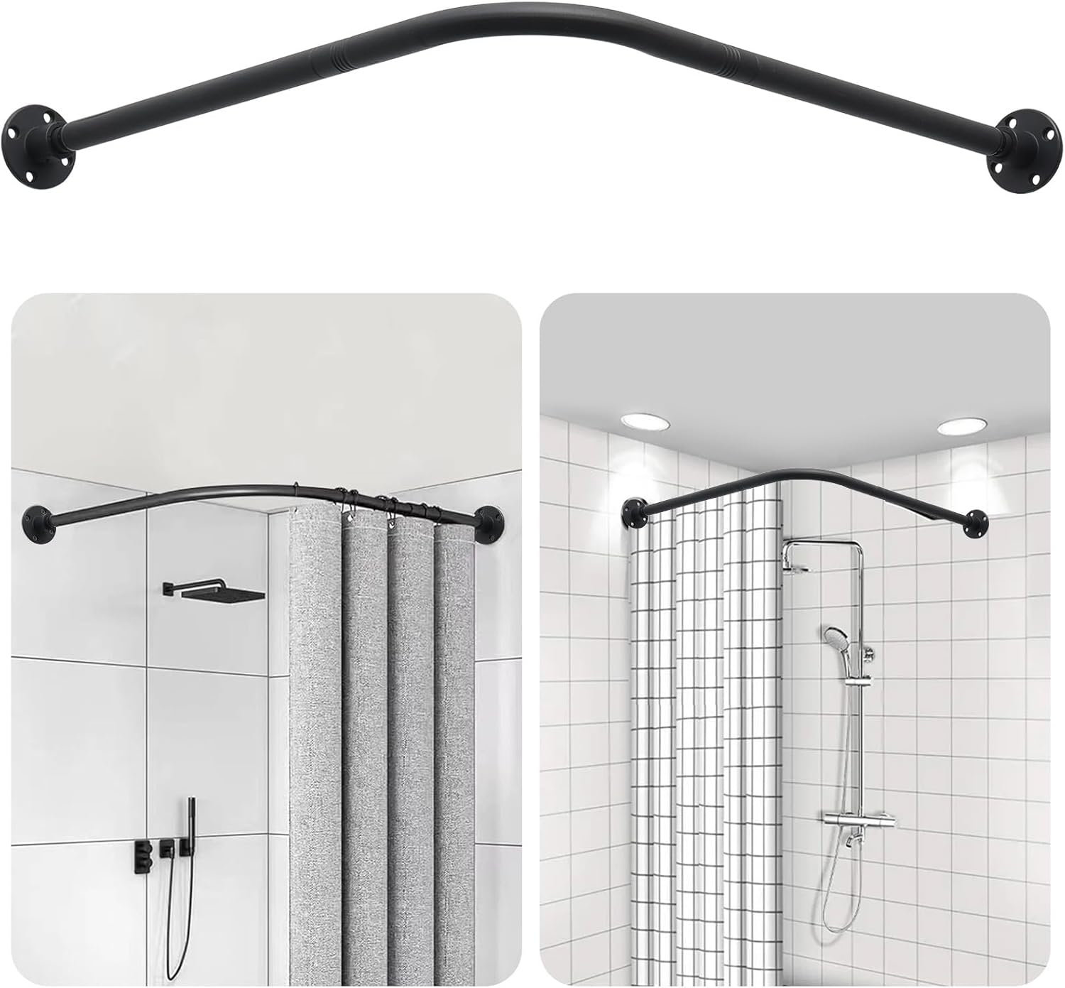 SOLVUR L Shaped Shower Curtain Rod Adjustable Corner Shower Rod(23.6 ...