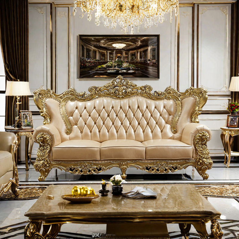 Romero European Style Living Room Sofa 102.4'' Genuine Leather Rolled ...