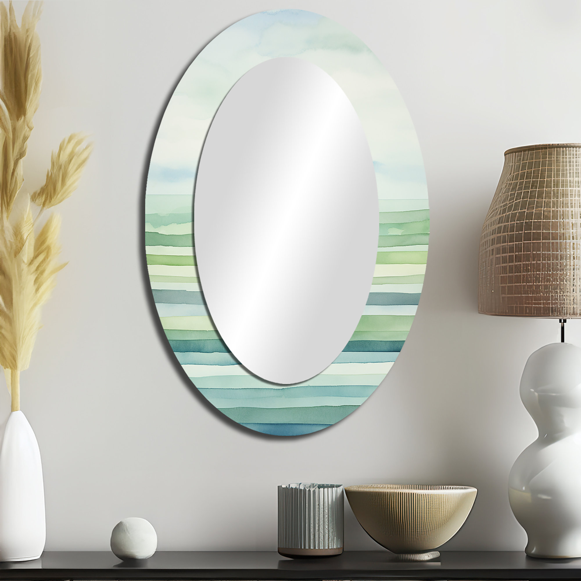 Ivy Bronx Minimalism Harmonic Horizon Landscape II - Green Modern Oval ...