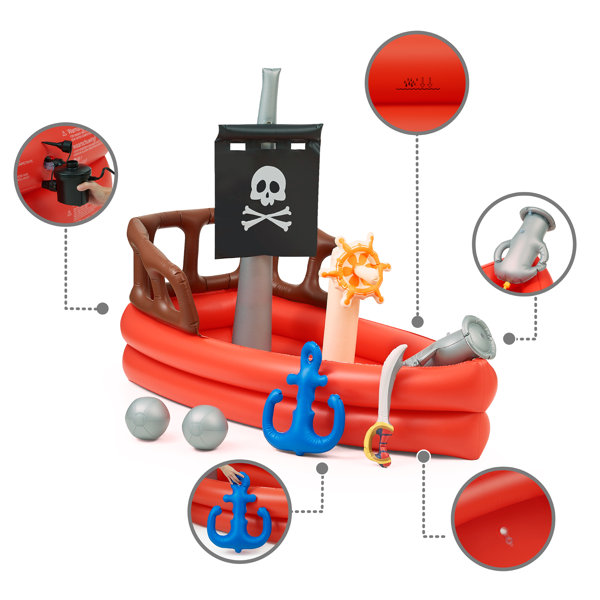 Teamson Kids Water Fun Pirate Boat Inflatable Kiddie Pool With Pump ...