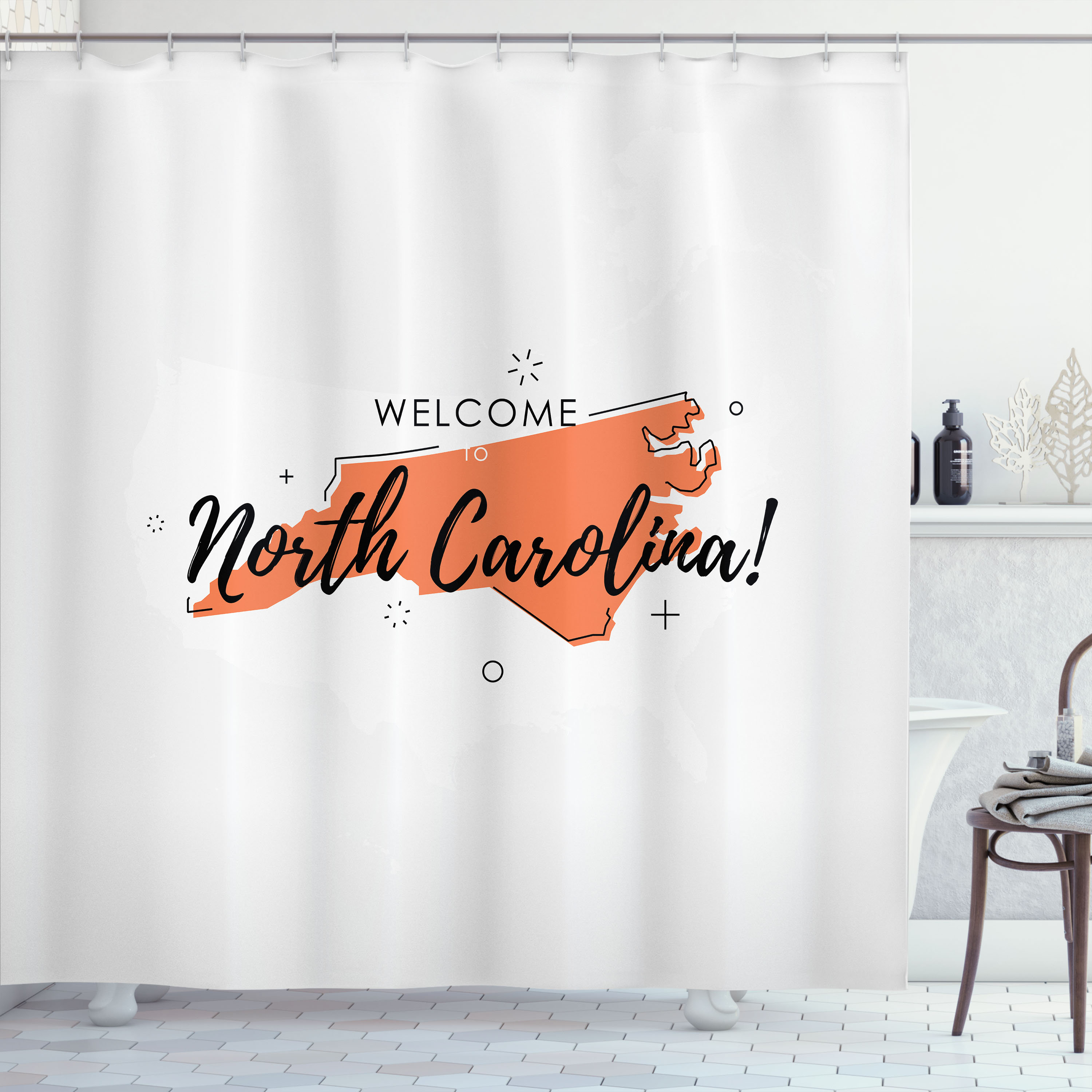 Ambesonne North Carolina Shower Curtain Welcome Sign USA Map Salmon ...