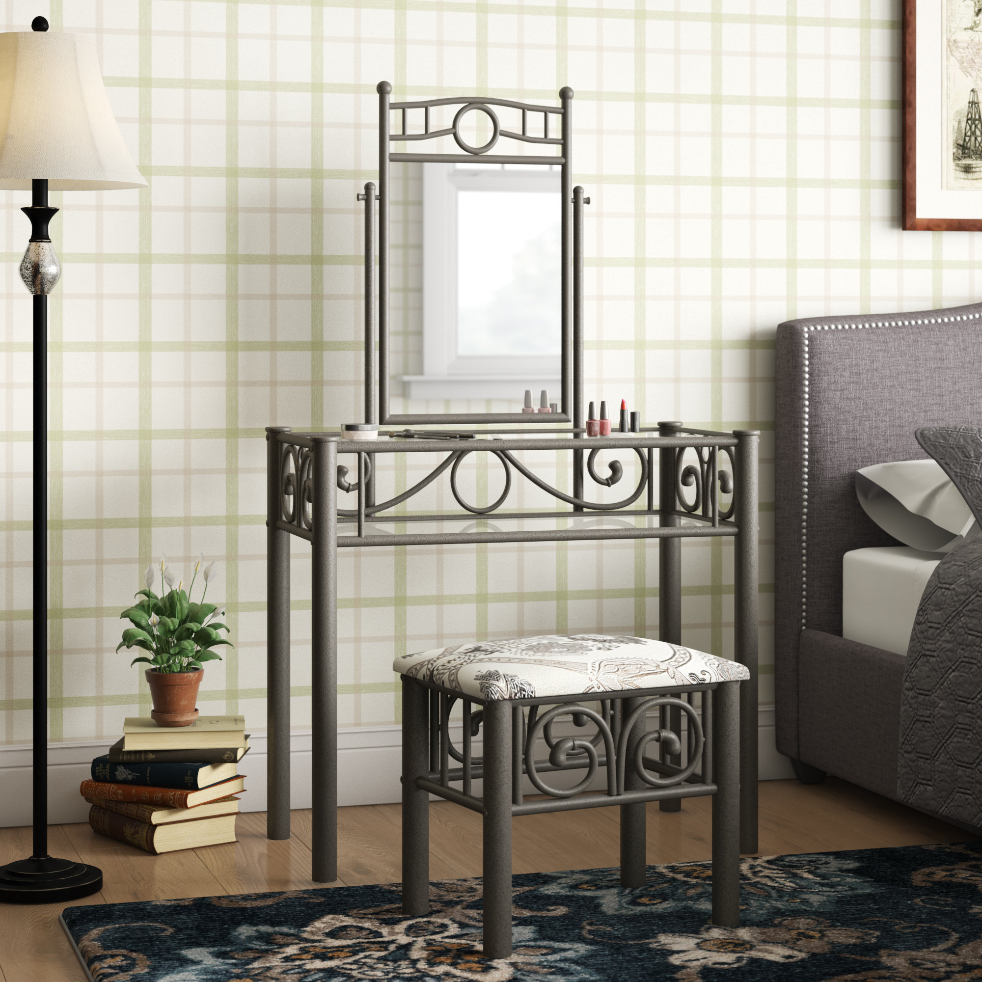 Charlton Home® Voshell Vanity Set with Stool and Mirror & Reviews | Wayfair