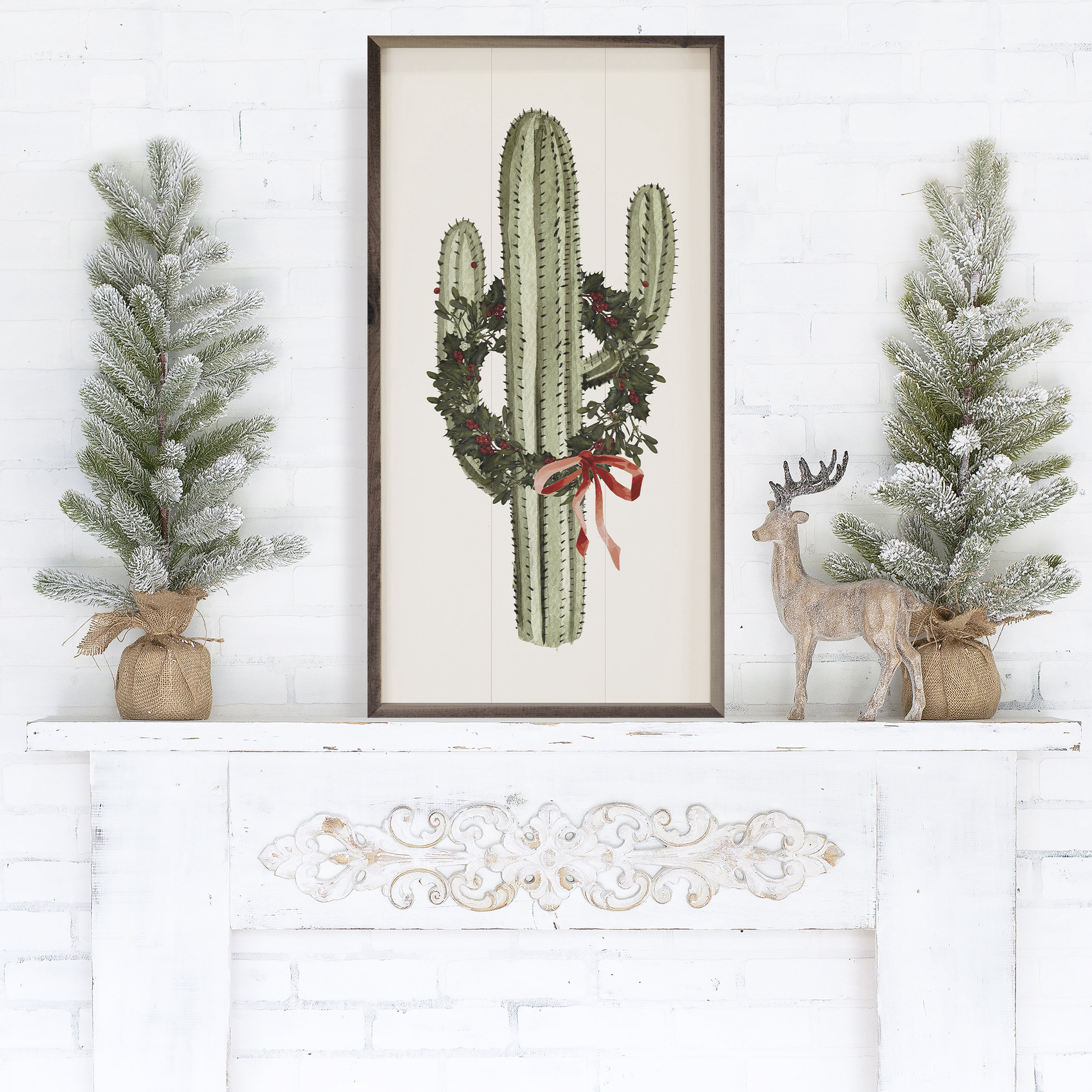 The Holiday Aisle® Watercolor Christmas Cactus Wreath | Wayfair