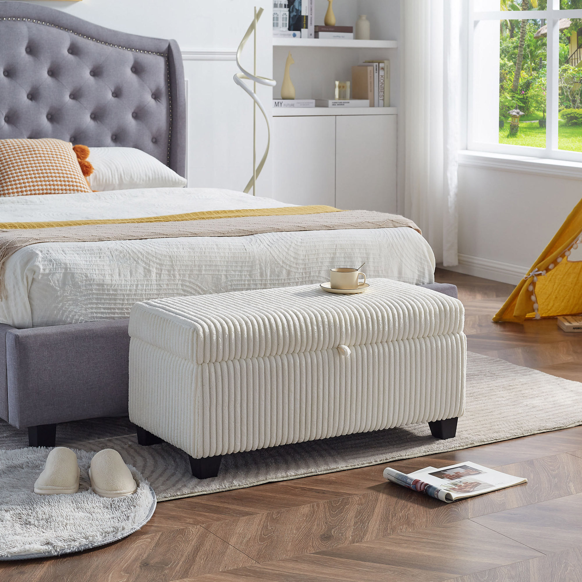 Ebern Designs Upholstered Large Storage Rectangular Bench For Entryway ...