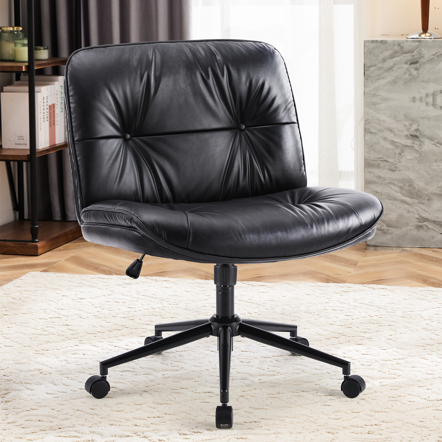 Ebern Designs Height Adjustable Chair With Pu Leather Seat And Stable ...