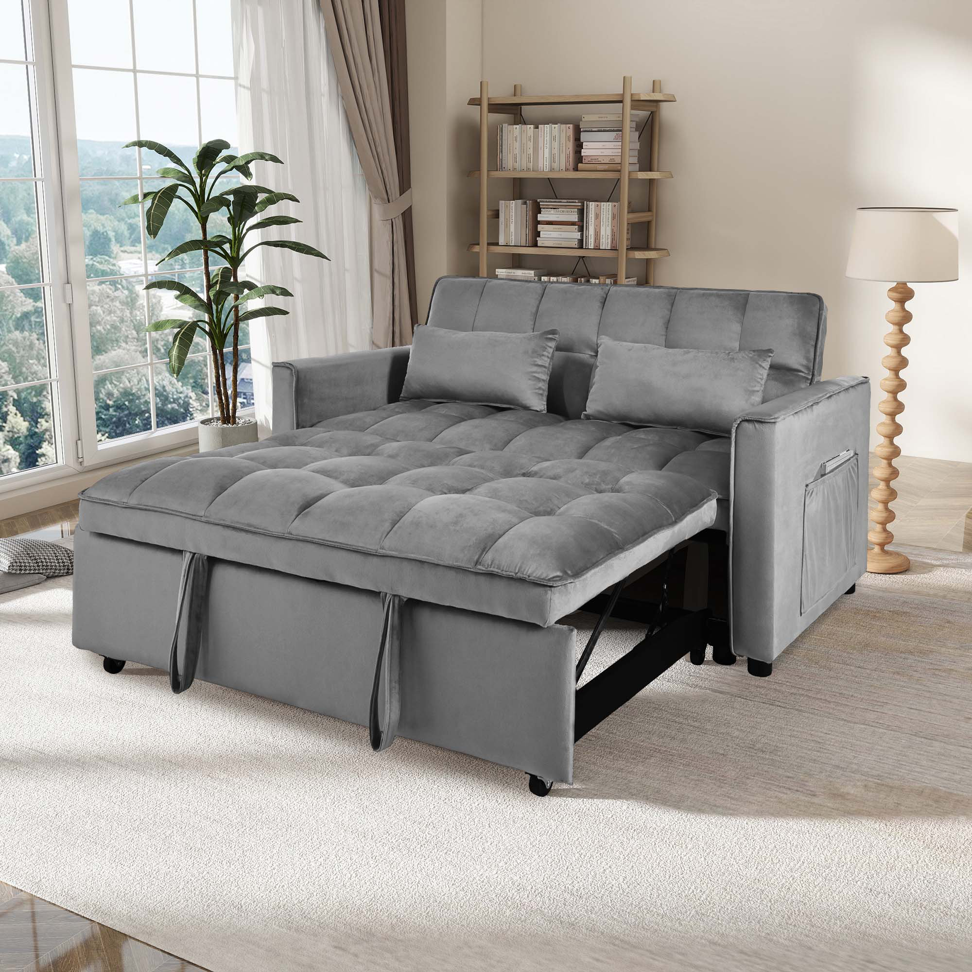 Ebern Designs 3-in-1 Convertible Sofa Bed With Reclining Backrest, Pull ...