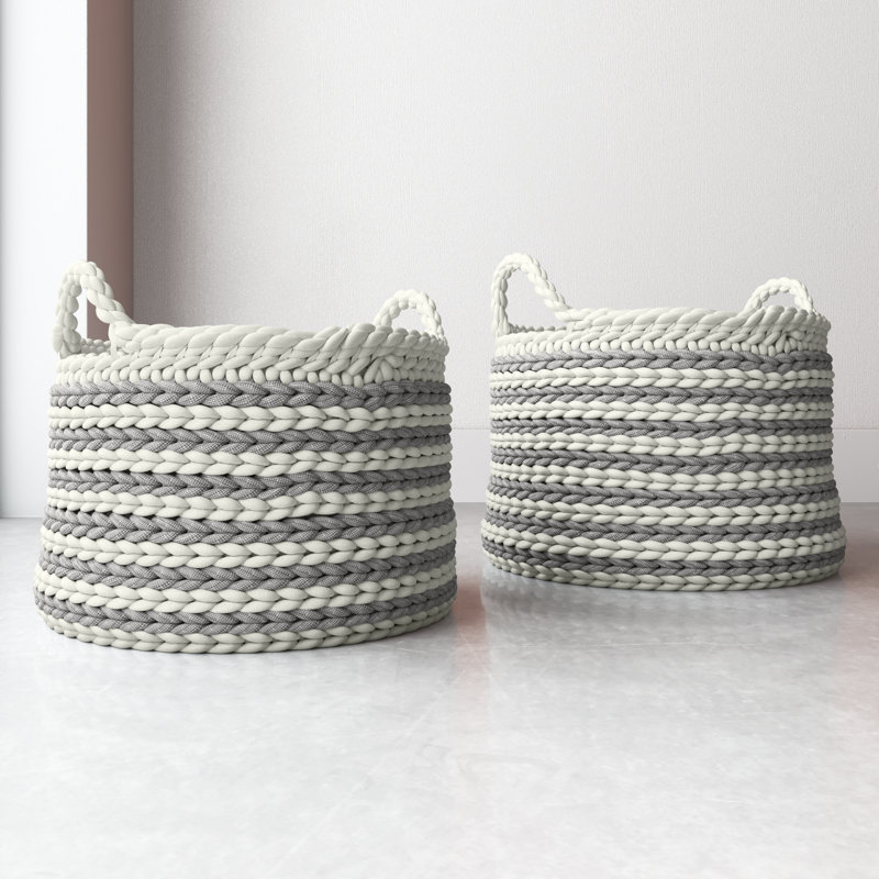 Langley Street® Round Striped 2 Piece Fabric Basket Set | Wayfair