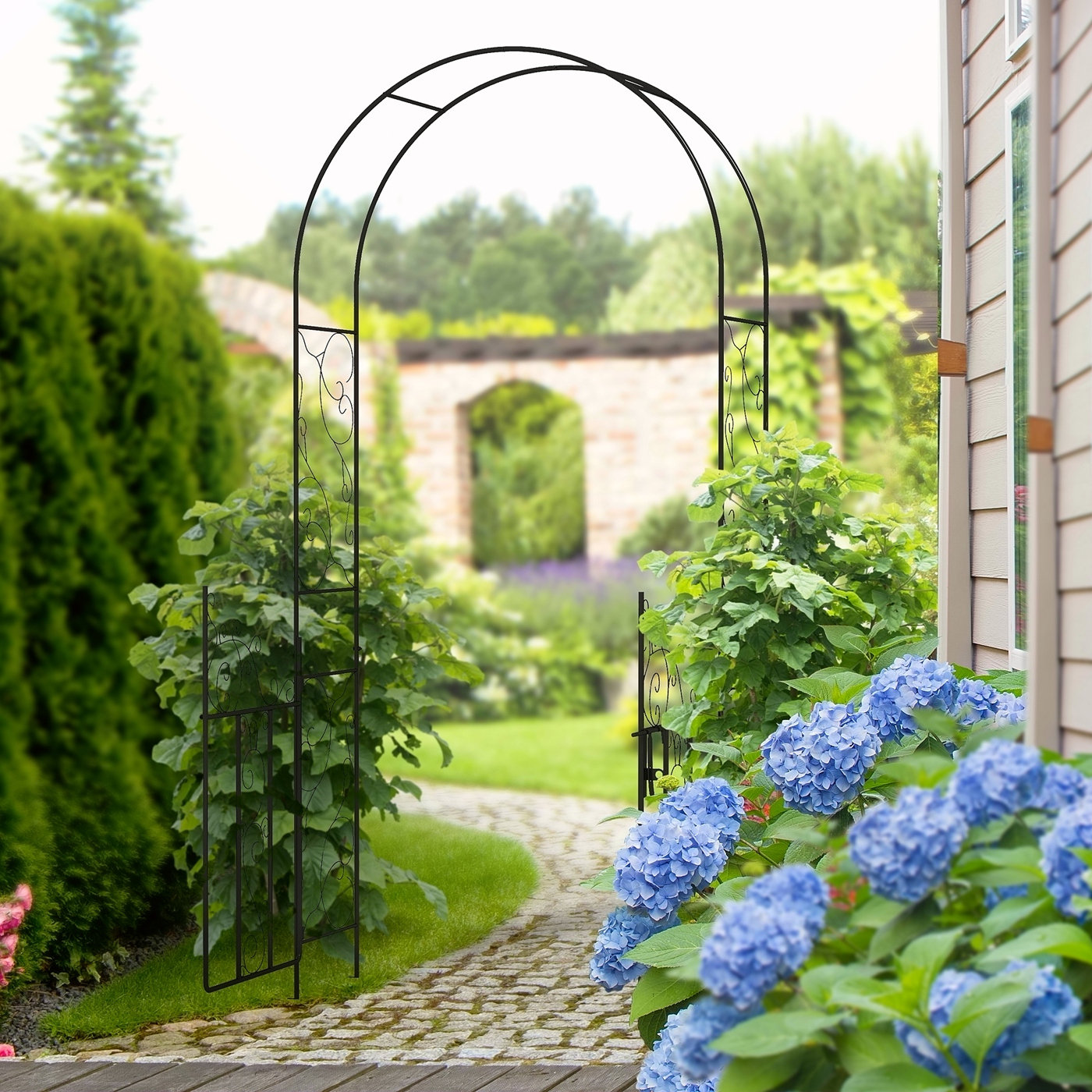 Winston Porter Outsunny 7.5' Metal Garden Arch With Gate, Garden Arbor ...