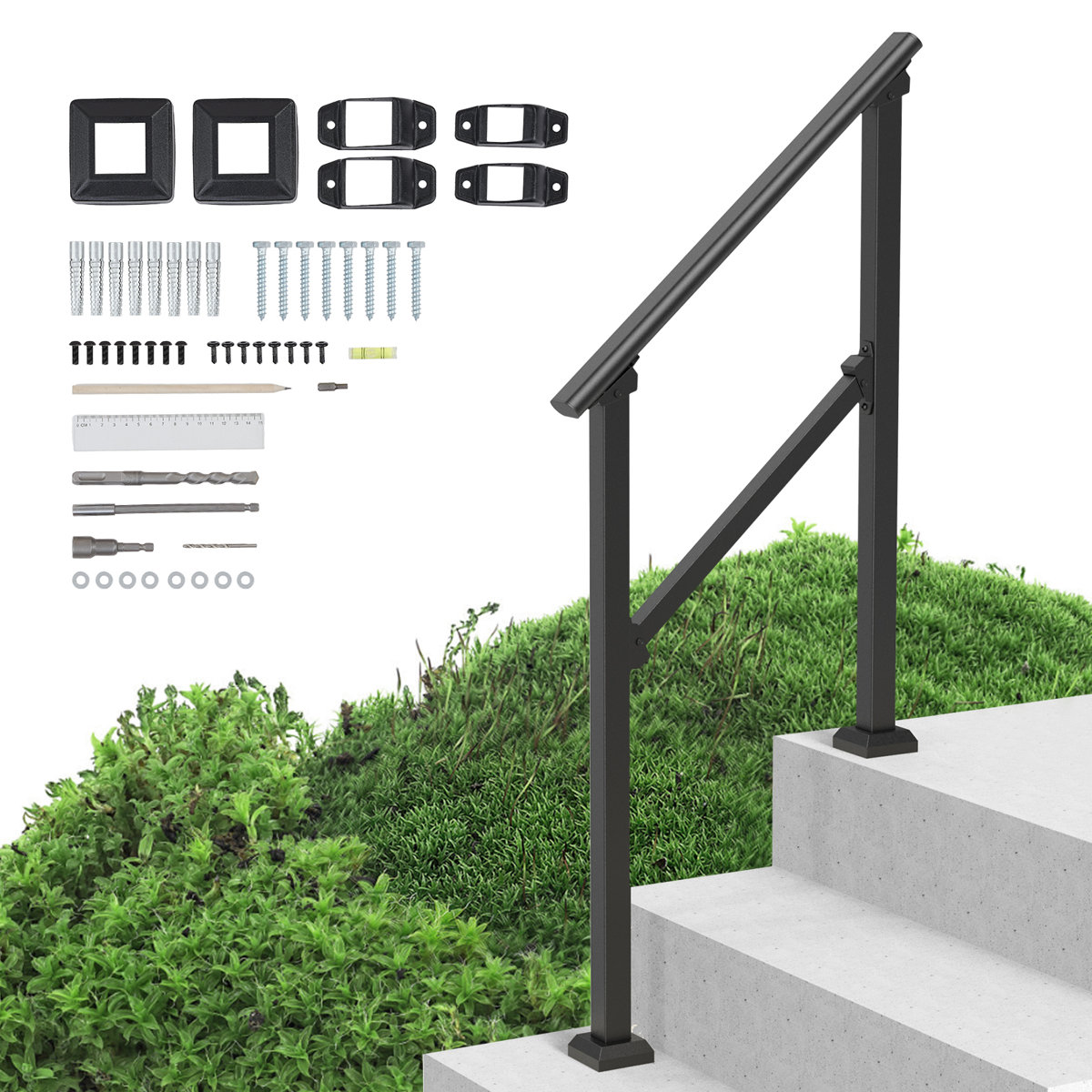VEVOR 2-3 Handrails for Outdoor for Seniors Porch Deck Black Square ...