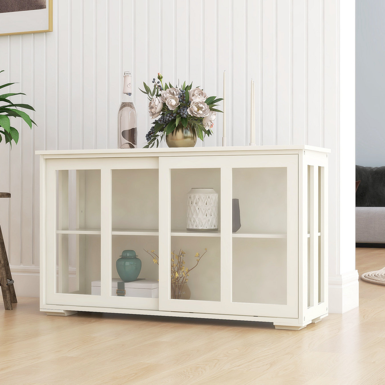 GZMWON Mid Century Accent Cabinet With Glass Doors Entryway Cabinet ...