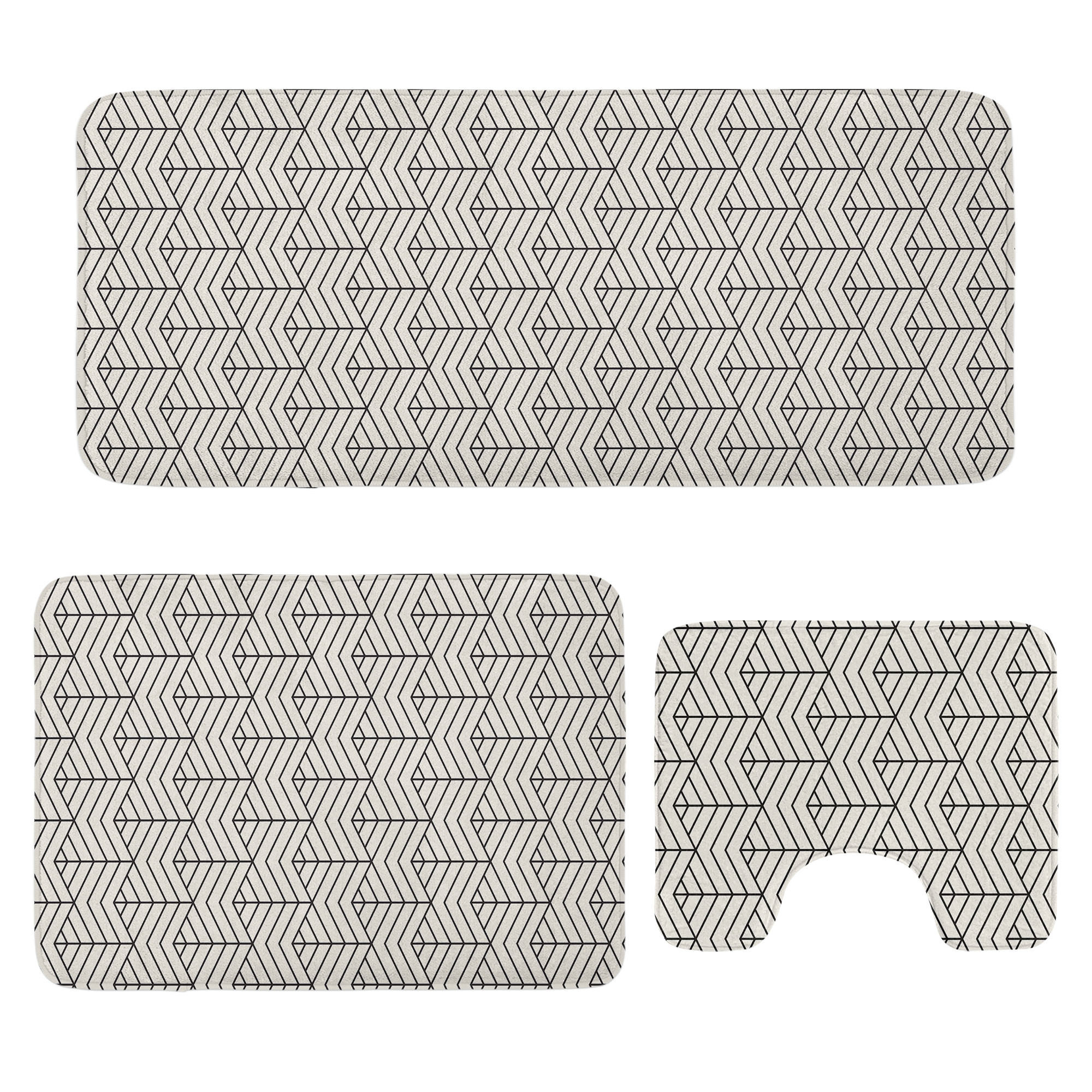 Ivy Bronx Geometric Bathroom Rug Set 3 Pieces U-Shape & Rectangle Mats ...