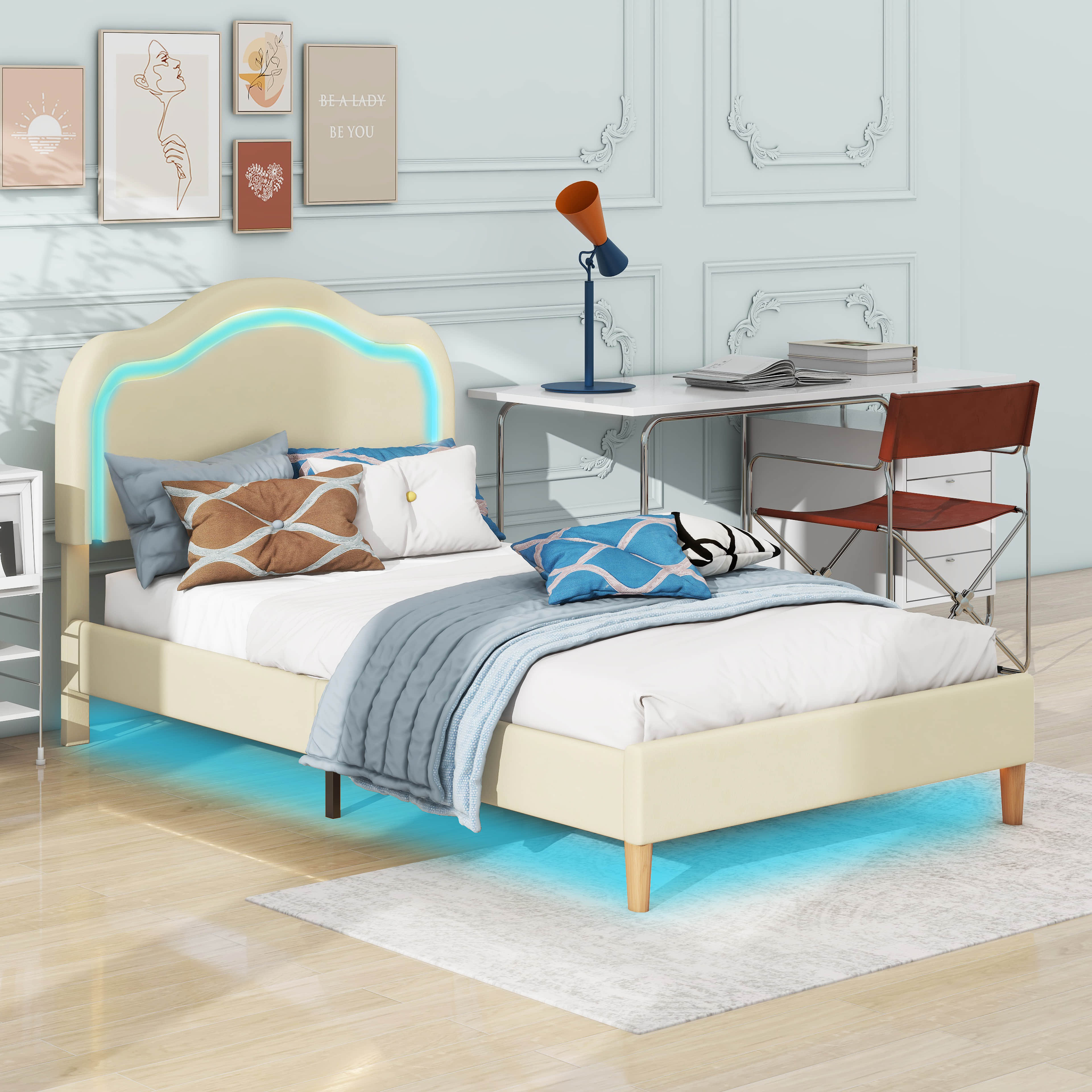 Wrought Studio Velvet Upholstered Smart LED Bed Frame With Adjustable ...