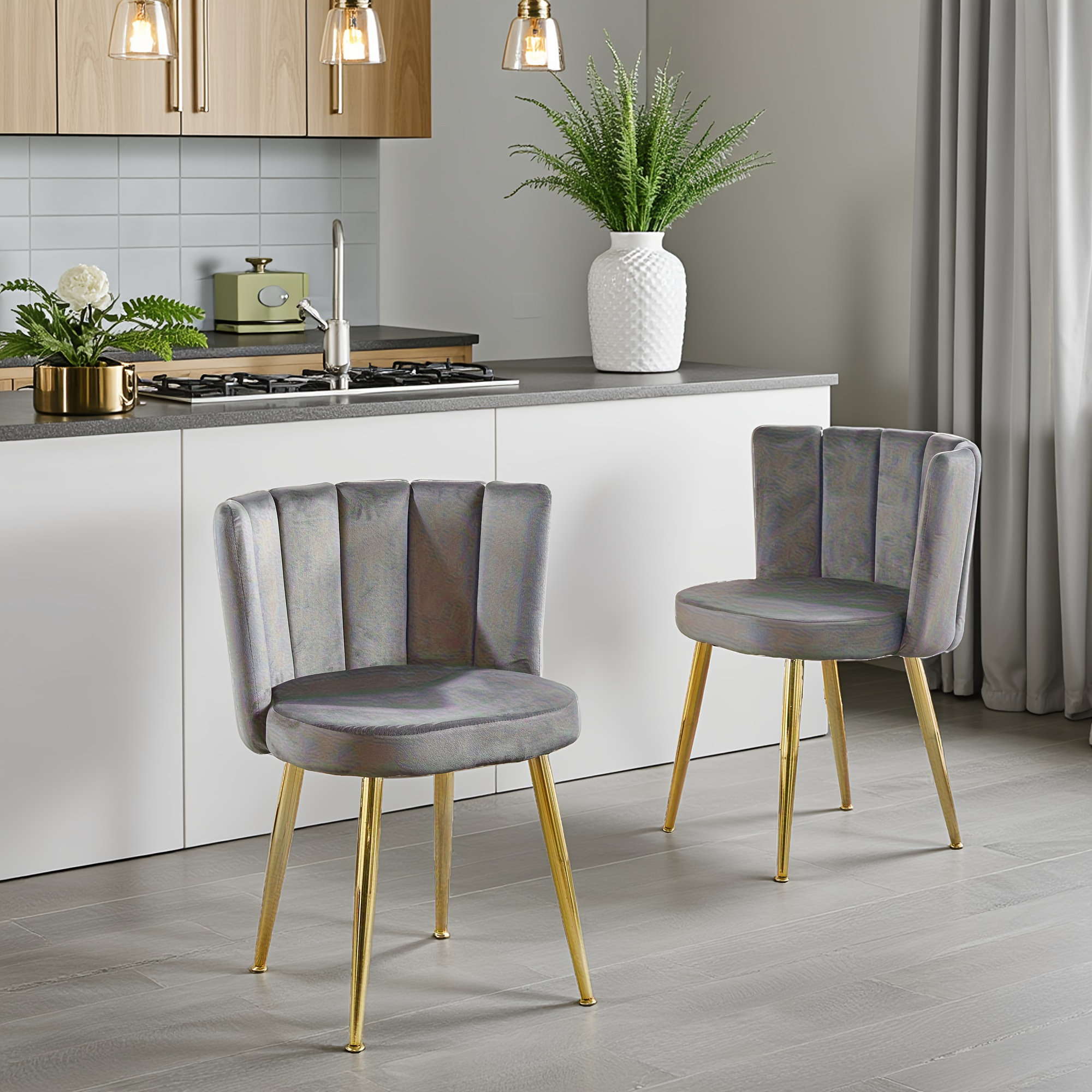 Latitude Run® Set Of 2 Modern Off-white Dining Chairs, Velvet Backrest ...