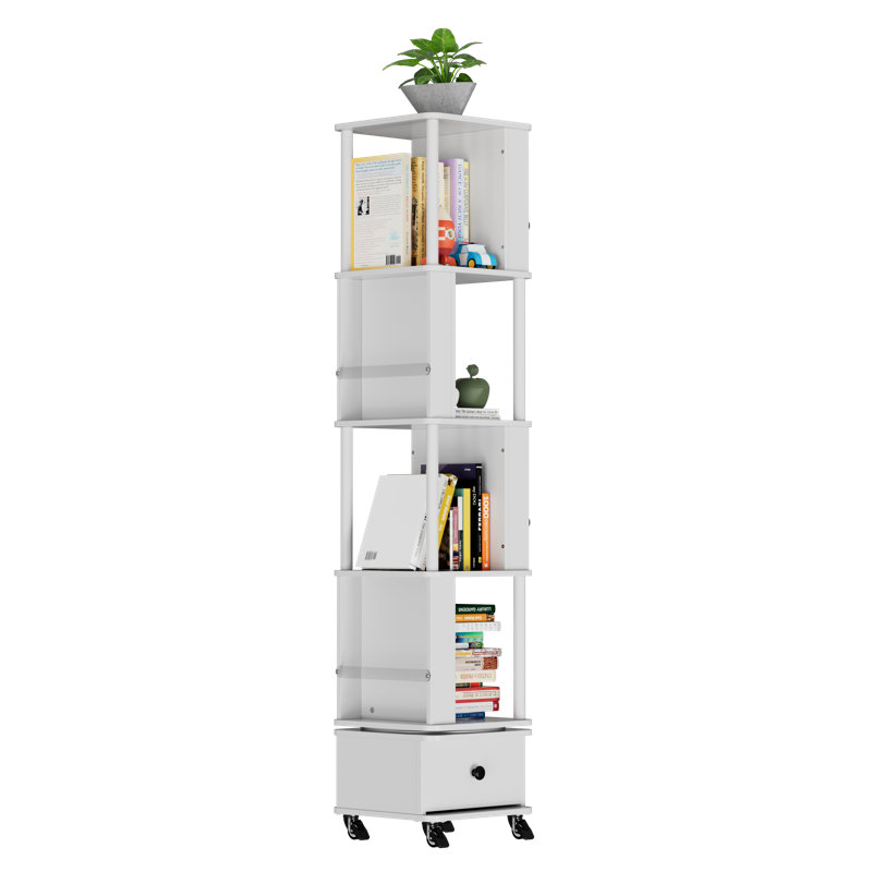 Ebern Designs 4 Tier Rotating Storage Bookcase with Drawer for Living ...