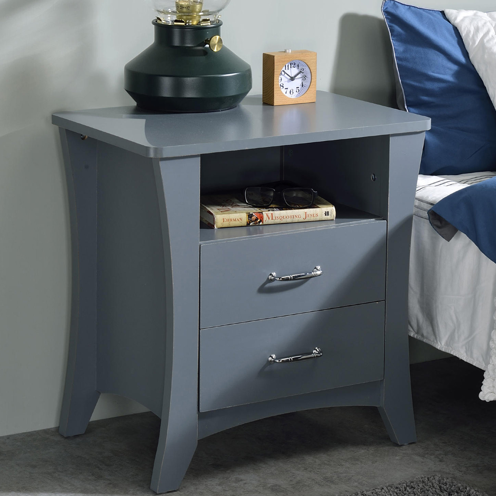 Lark Manor™ Nightstand With Top Open Compartment And 2 Drawers | Wayfair