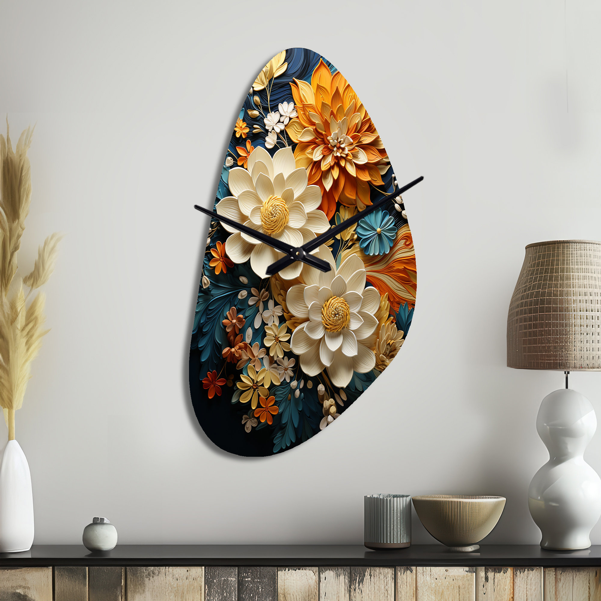 Design Art Orange Teal Botanical Whirlwind II - Fall Shape Orange Wall ...