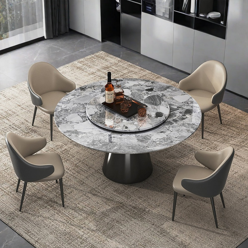 ALLNICEDT Simple Modern Luxury Stone Round Dining Table Set | Wayfair