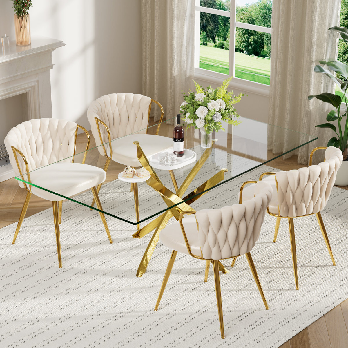 Mercer41 5-Piece Rectangle Glass Dining Table Set | Wayfair