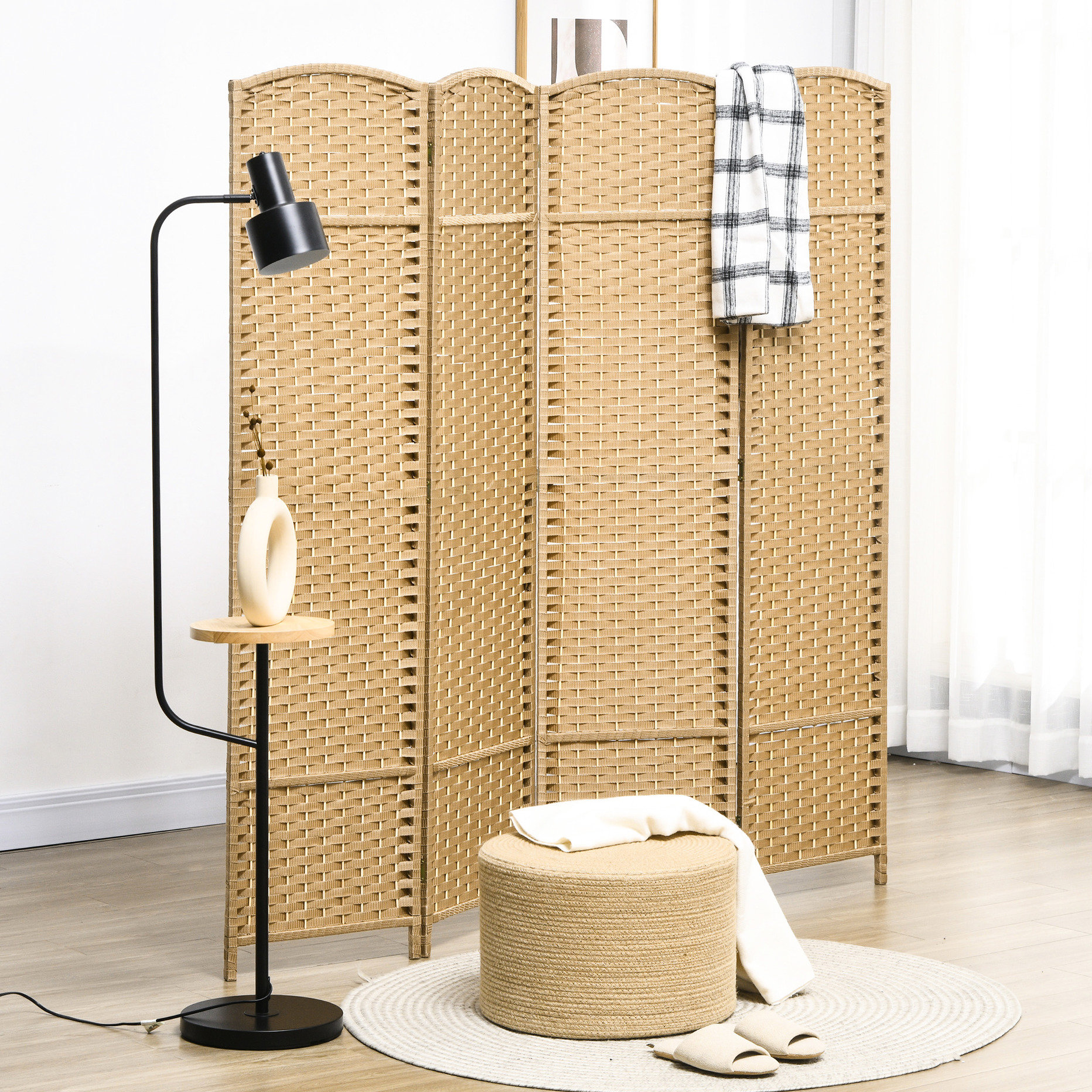 Crafted Palm 4 Panel Room Divider, 5.6' Tall Privacy Screen For Home ...