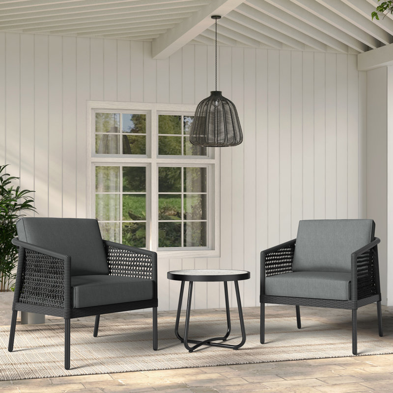 Corrigan Studio® Wicker Steel Frame Outdoor Conversation Set Of 3 | Wayfair