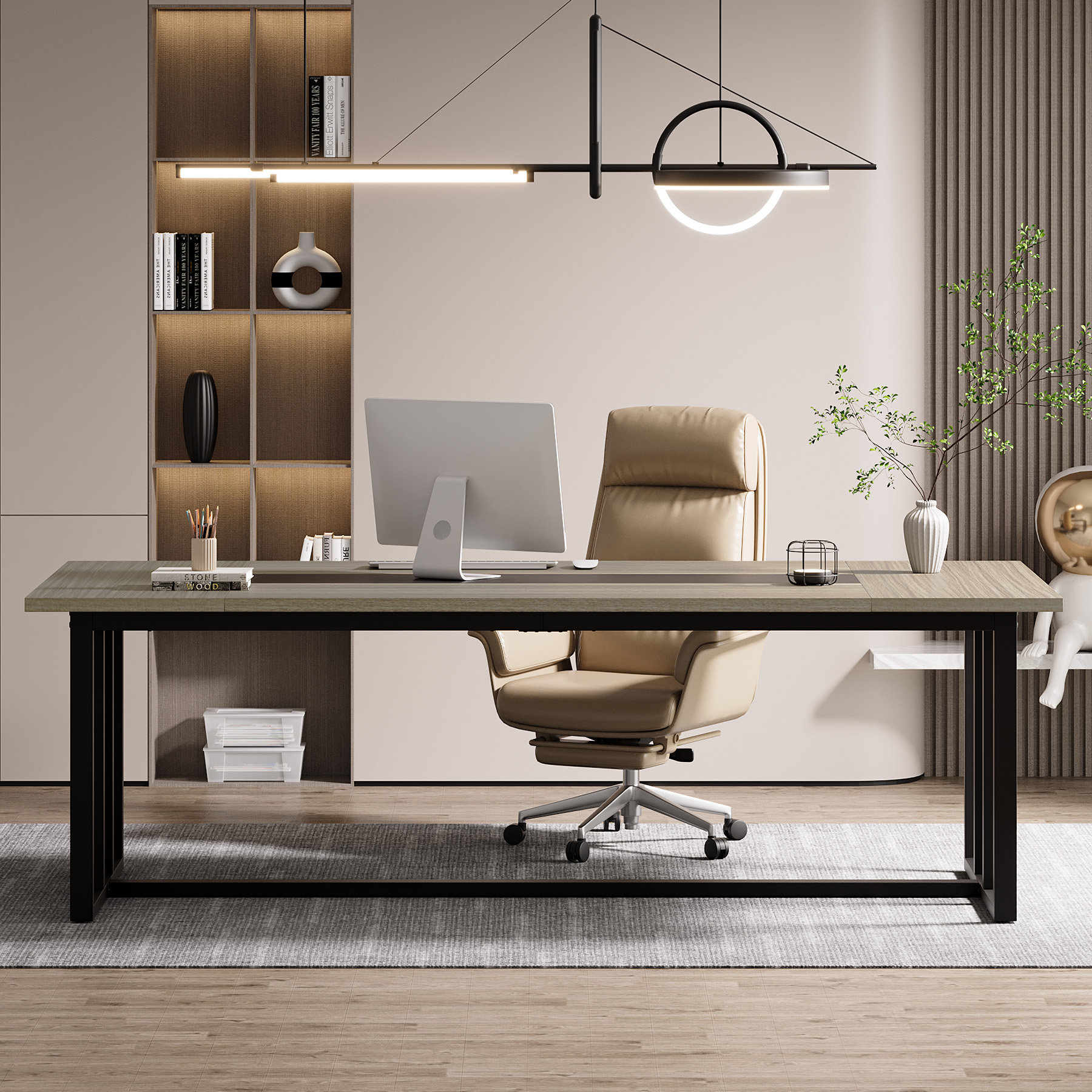 Ebern Designs Modern Home Office Grey Rectangle Meeting 6.4 ft Business ...