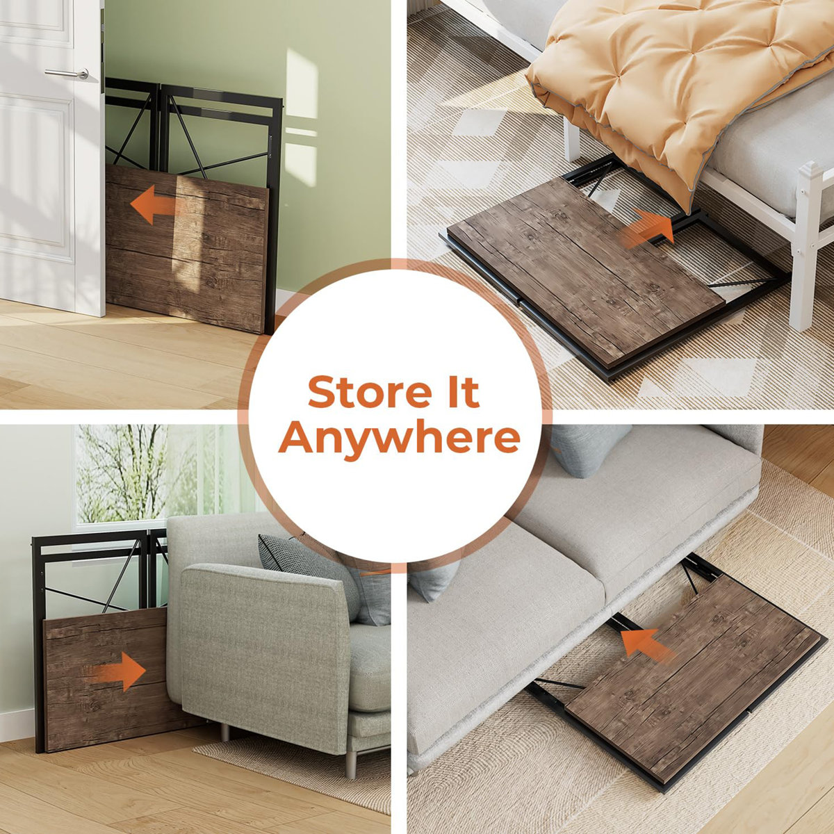 KIBNOF Small Folding Desk 31.5 inch Foldable Computer Desks, Spaces ...