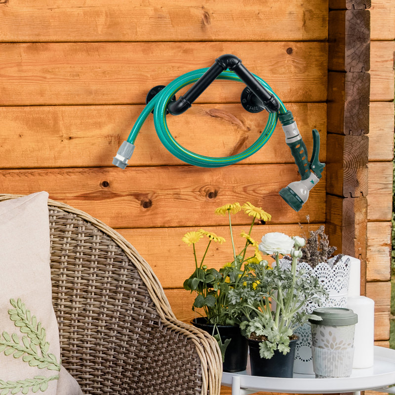 MyGift Wall Mounted Garden Black Pipe Hose Reel Holder | Wayfair