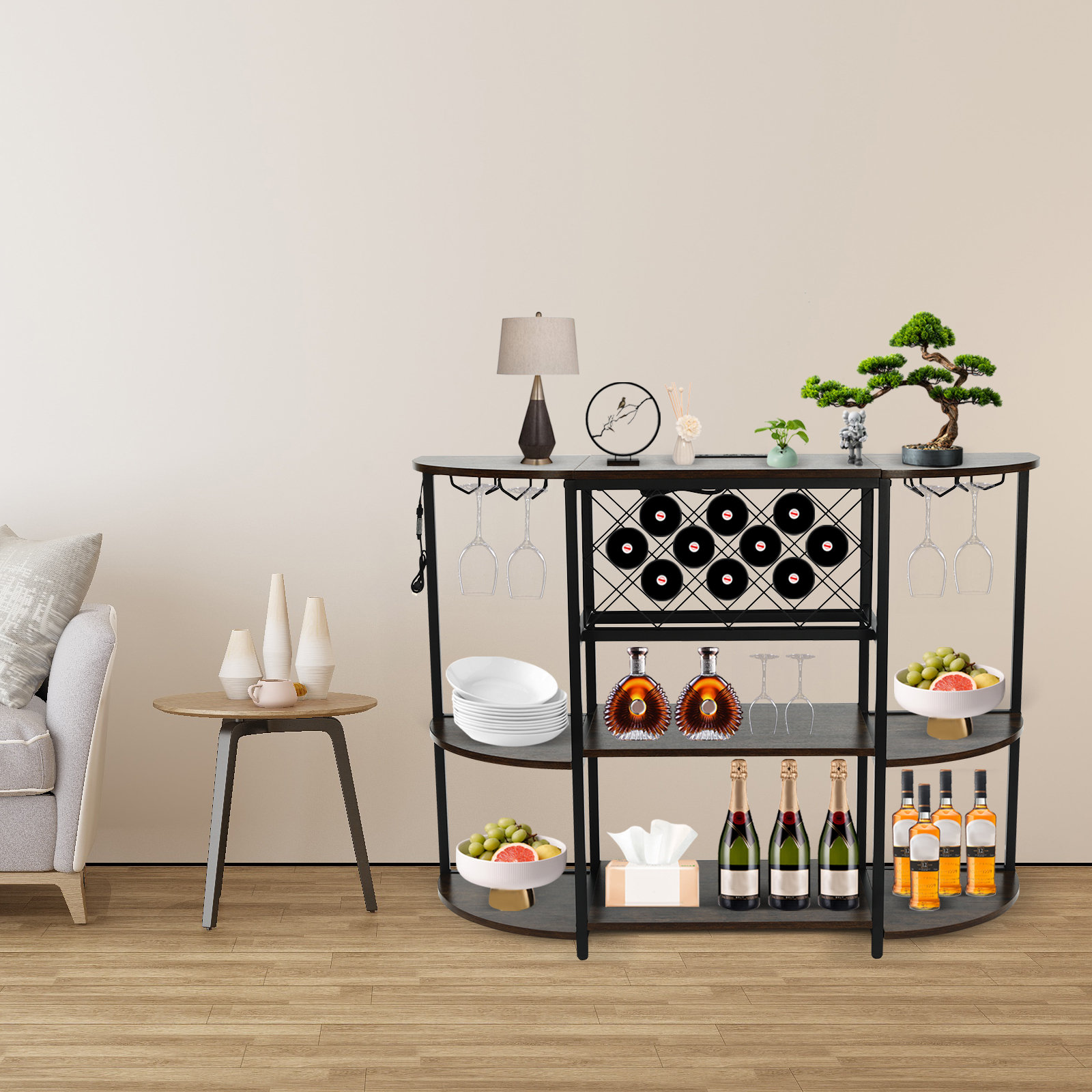 17 Stories Rashiem 35.83'' H X 47.24'' L Freestanding Bar with Wine ...