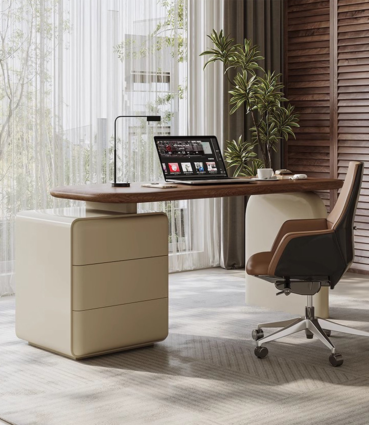 Wrought Studio™ Extendable Desk with 3 Push-to-Open Drawers | Wayfair