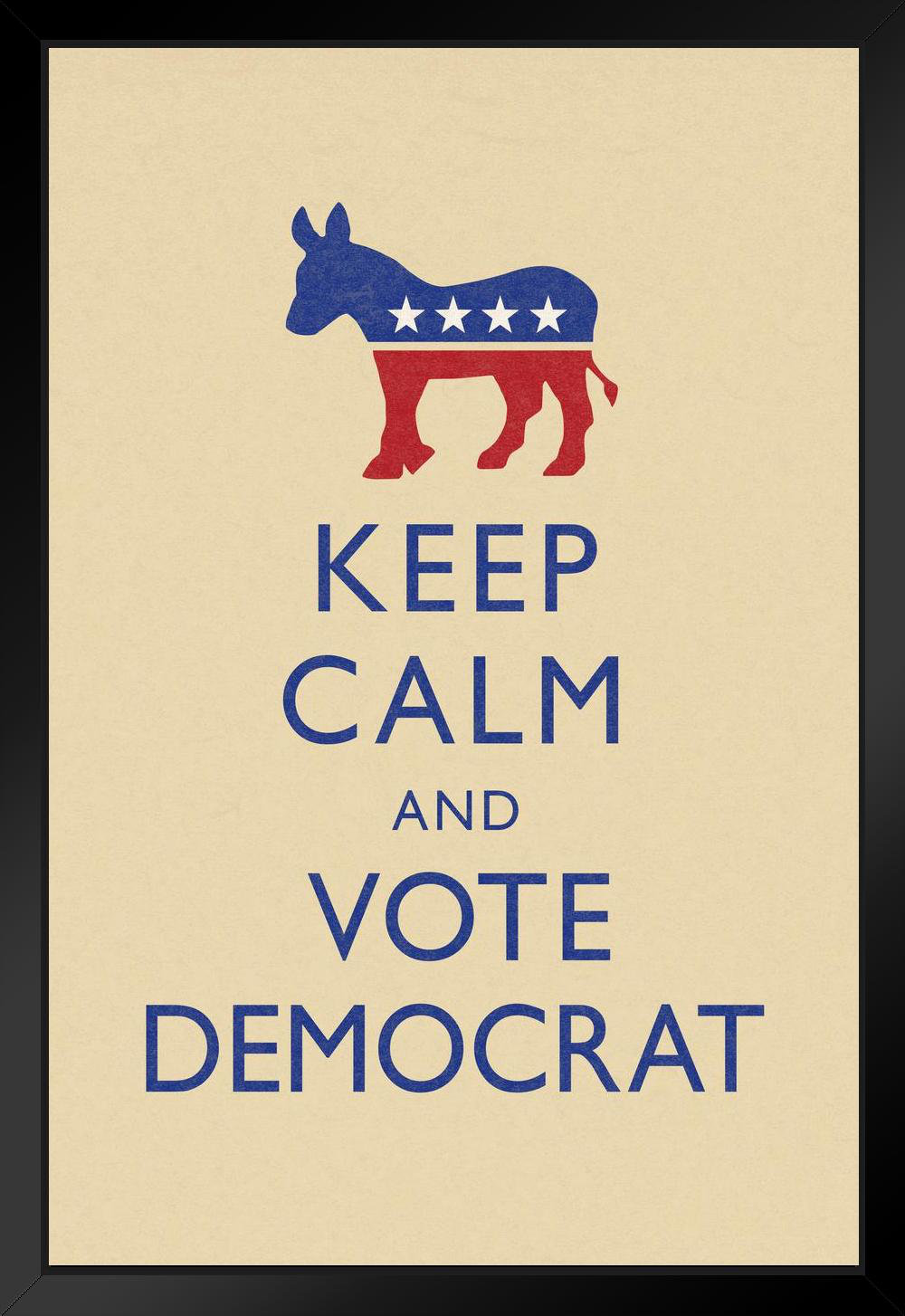Trinx Keep Calm And Vote Democratic Cream Black Wood Framed Art Poster ...