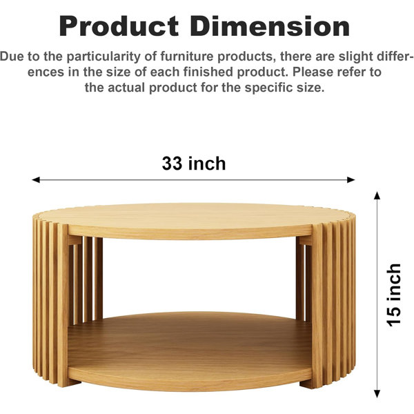 Union Rustic 33 Inch Round Wooden Table With Grille Design 2-Layer ...