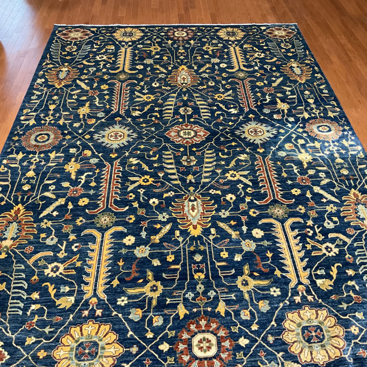 Herat Oriental Handmade Hand-Knotted Wool Blue Rug | Wayfair