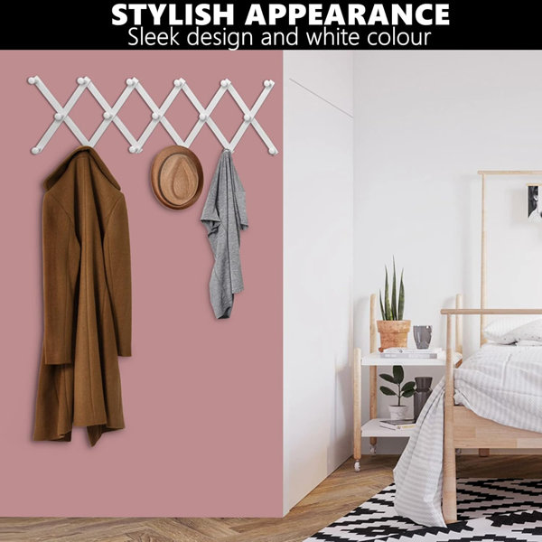 Latitude Run® Wood Accordion Wall Rack 17 Hooks (Pegs), Expandable Wall ...