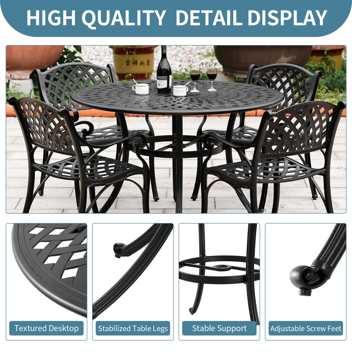 Astoria Grand Cast Aluminum 48" Patio Table Outdoor Dining Table Round ...