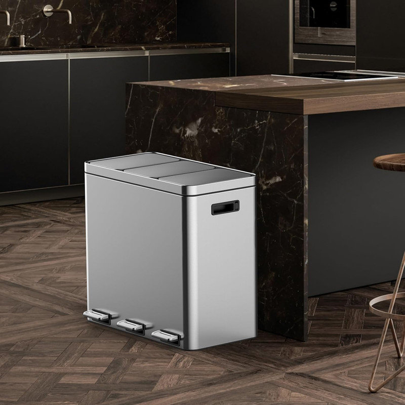 Sangdo Stainless Steel Step On Multi-Compartments Trash & Recycling Bin ...