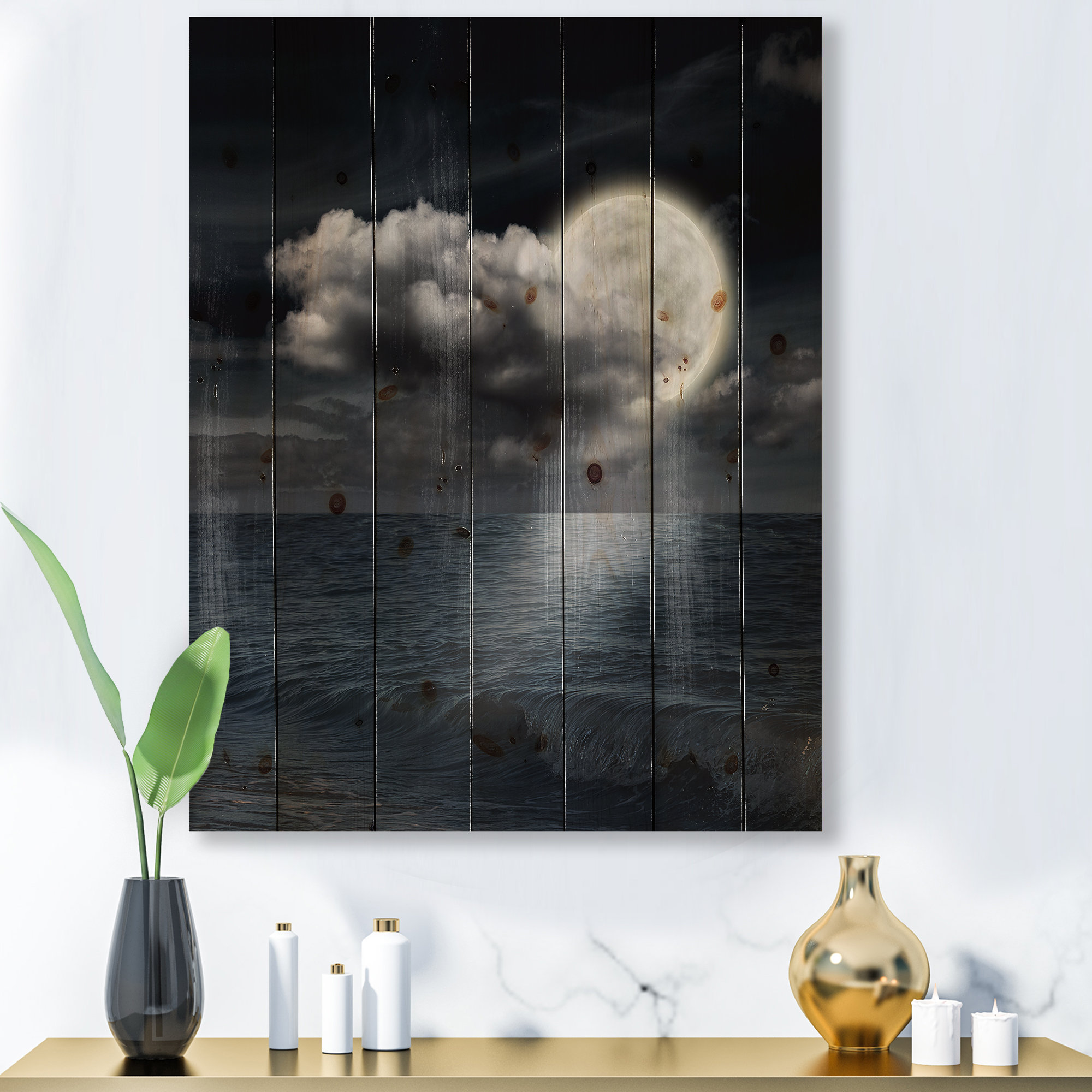 East Urban Home Full Moon In Cloudy Night Sky VI - Nautical & Coastal ...