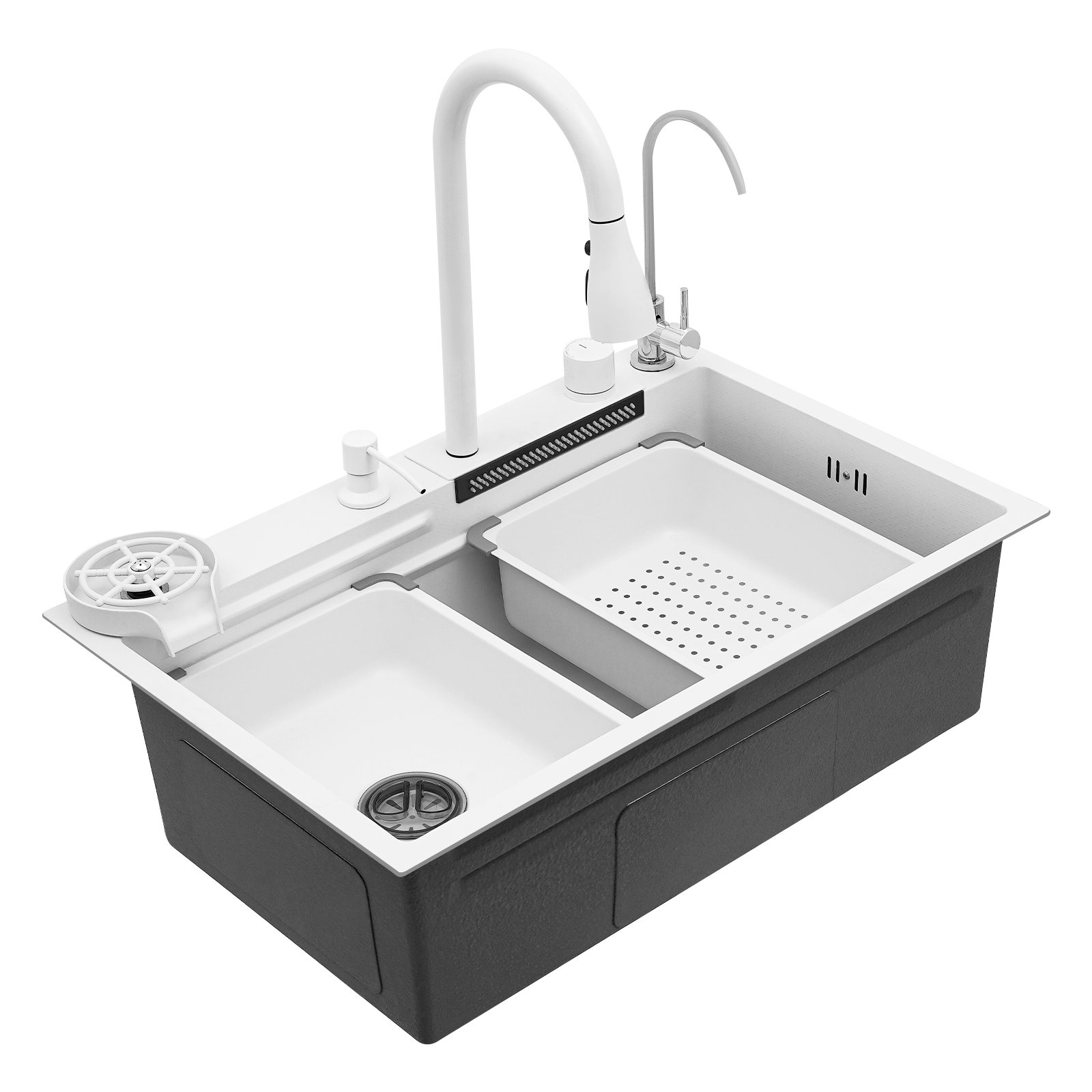 Oukaning Modern Rectangular Kitchen Sink with Single Bowl and Faucet ...