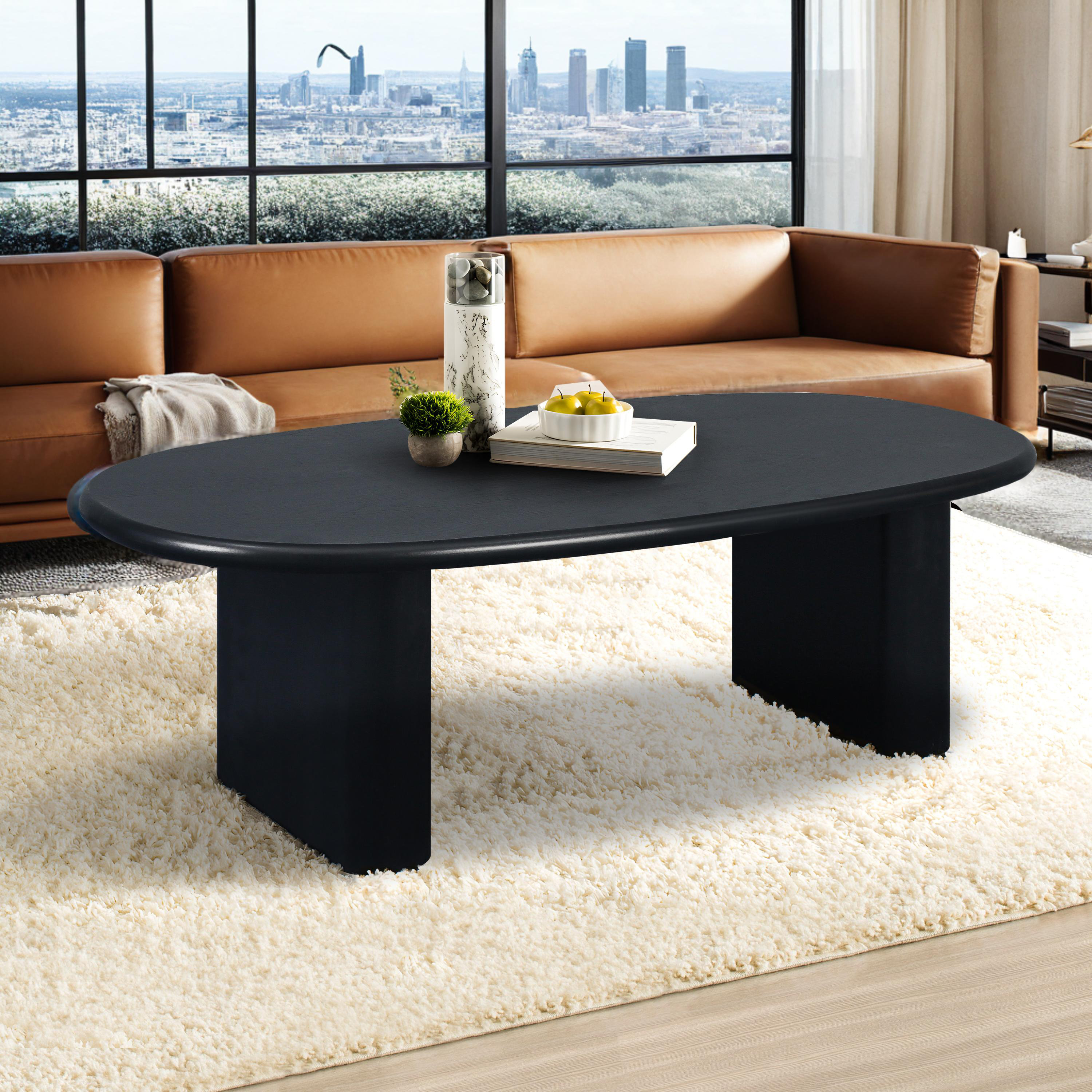 Ivy Bronx Rounded Edges Coffee Table With Two Vertical Thick Feet | Wayfair