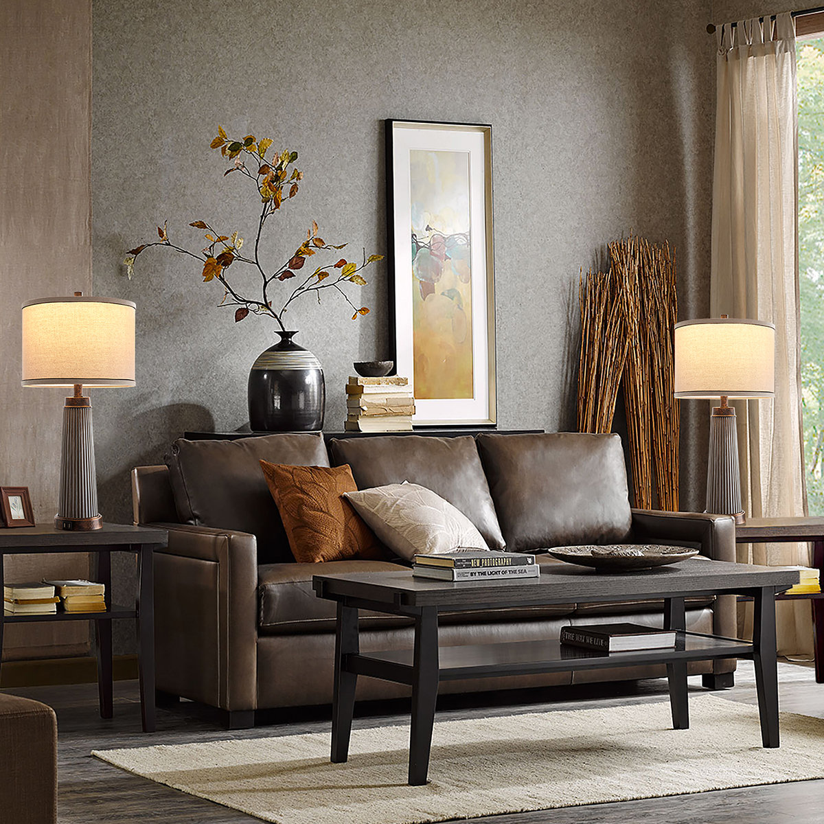 Latitude Run® Alaric 26" Strip Glass Table Lamp Set With USB Ports ...