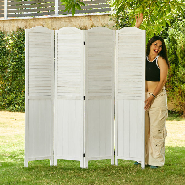 Gracie Oaks Solid Wood Folding Louver Privacy Screen Partition Room ...
