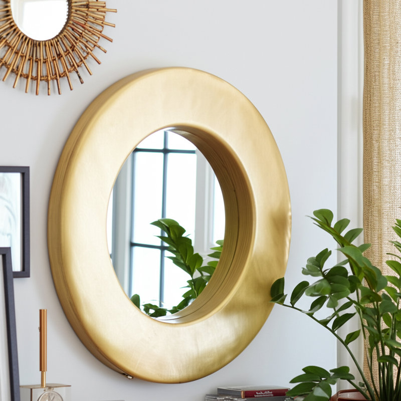 Everly Quinn Round Gold Disc Contemporary Wall Mirror | Wayfair