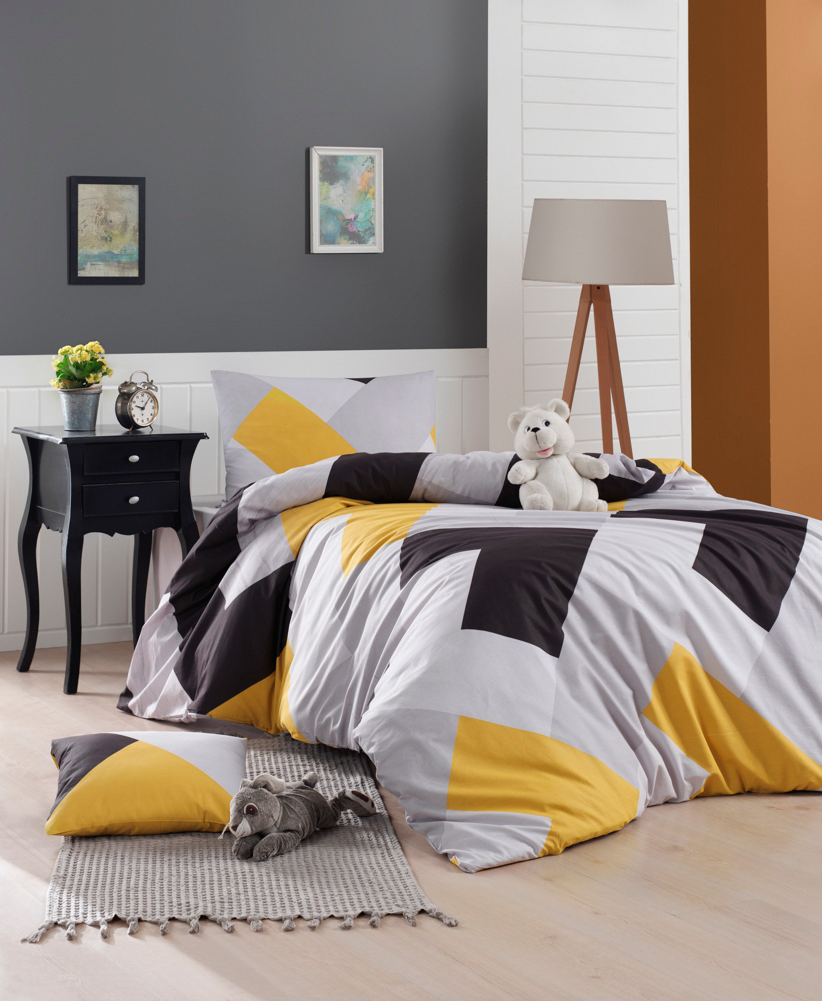 Asir Group INC Fletch White/Brown/Yellow/Gray 100% Cotton Duvet Cover ...