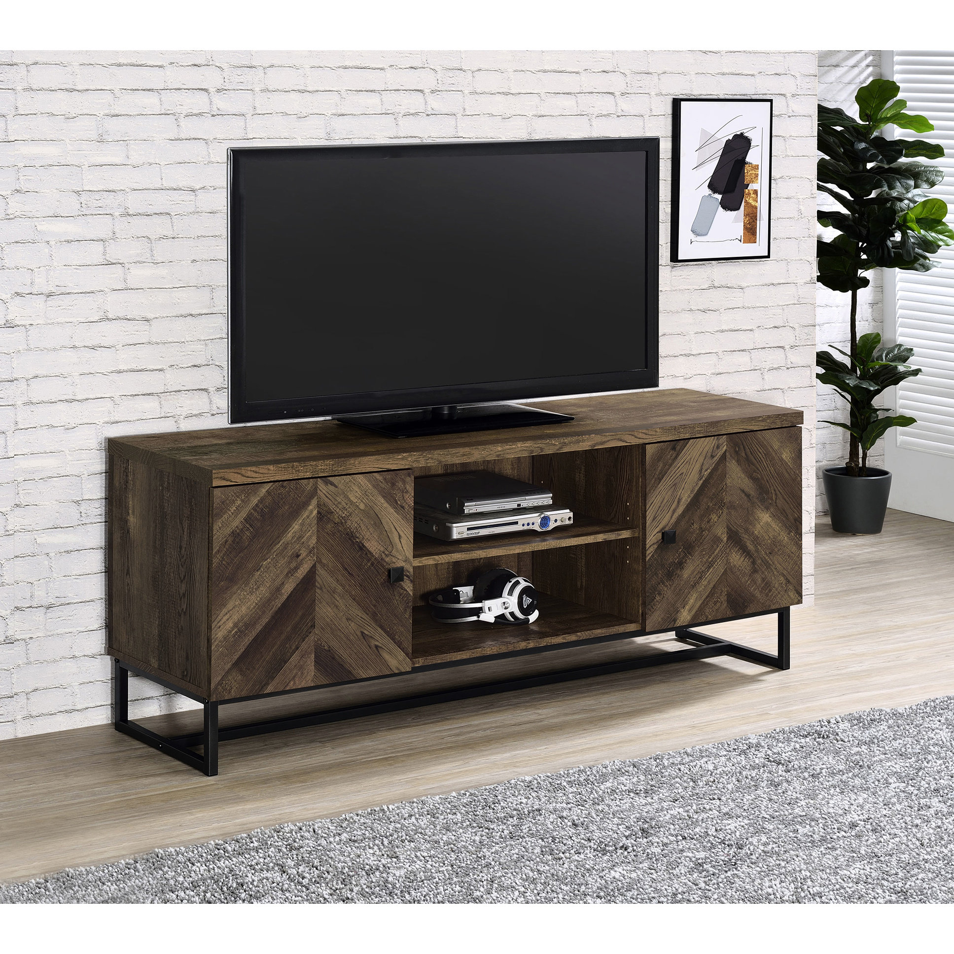 17 Stories Rustic Oak 2-Door Entertainment Stand With Modern Design And ...