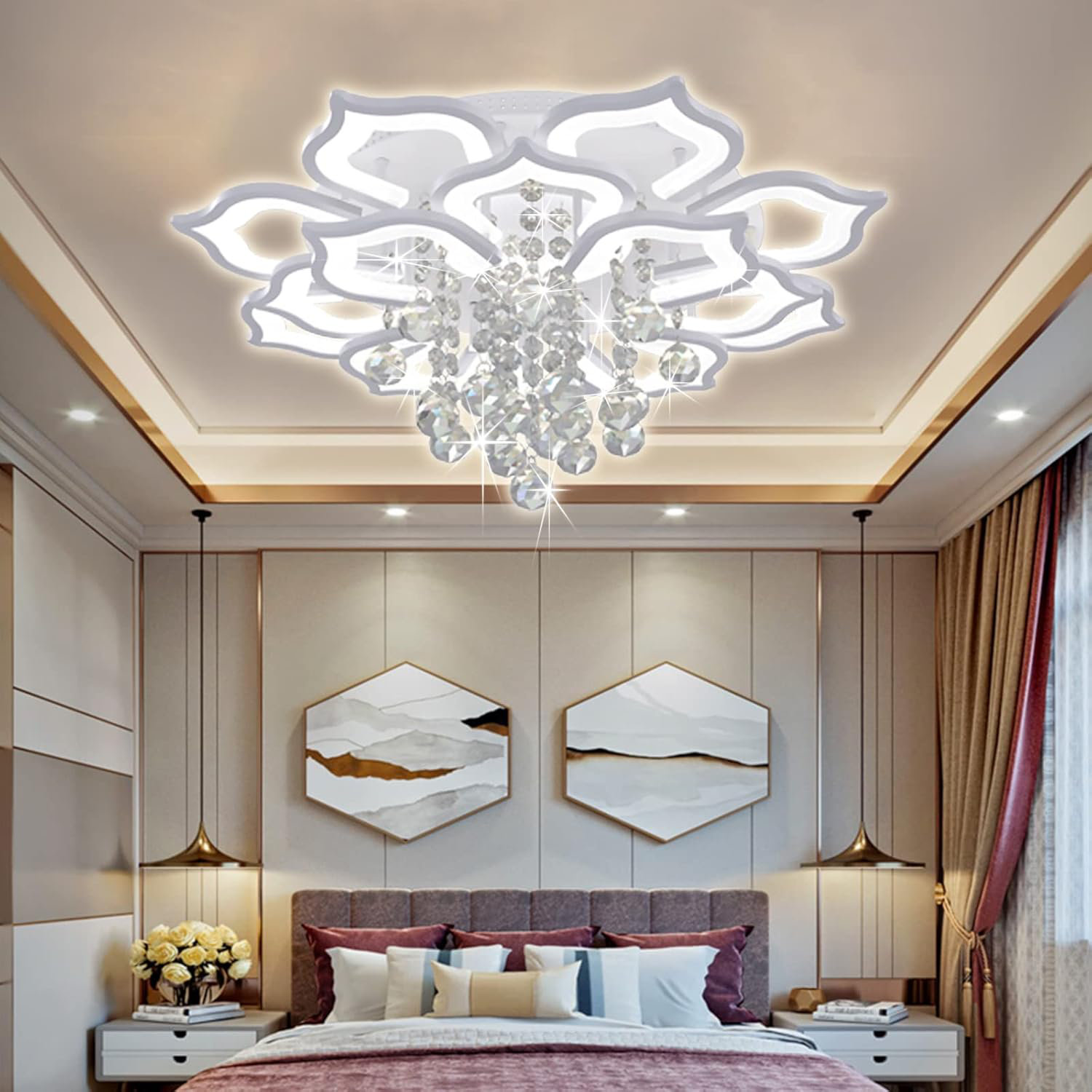 Rosdorf Park Modern LED Ceiling Light With Remote Control, 72W Crystal ...