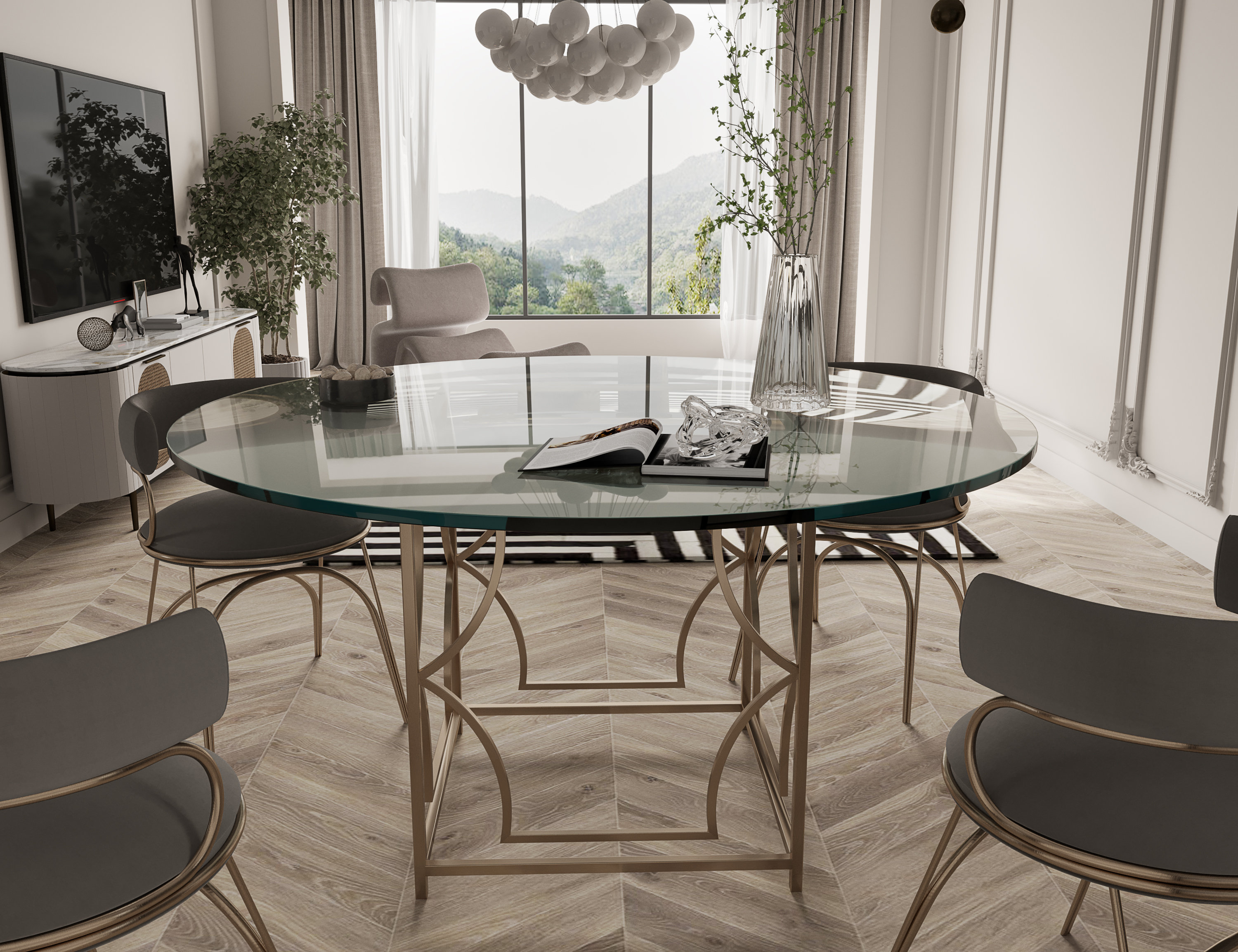 Willa Arlo™ Interiors Vandervoort Round 60” Glass Dining Table ...